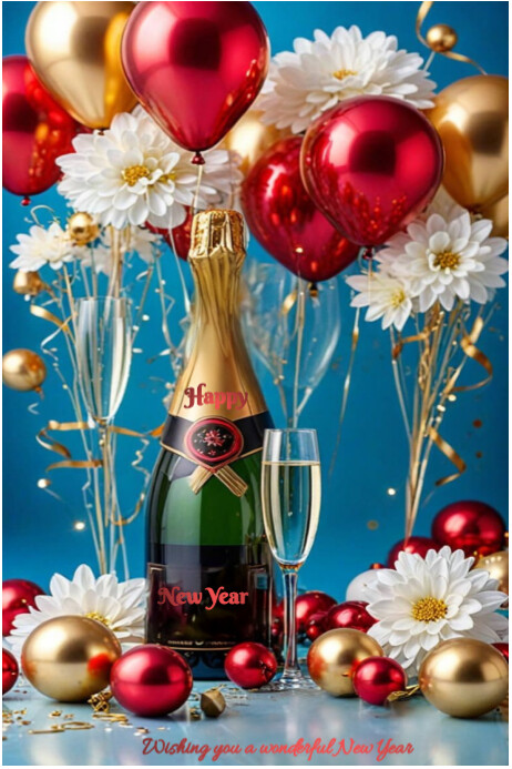 Aqua Floral New Year Wishes Card / Poster Template | PosterMyWall