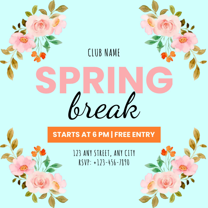 Plantilla de Aqua Floral Spring Break Instagram Post | PosterMyWall