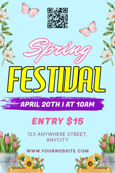 Aqua Floral Spring Festival Poster Template | PosterMyWall
