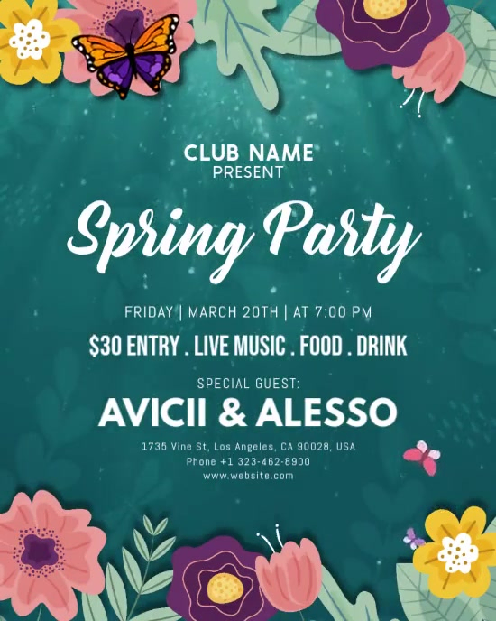 Aqua Floral Spring Instagram Portrait Template | PosterMyWall