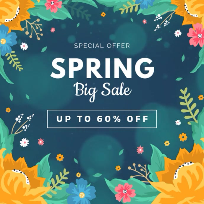 Aqua Floral Spring Sale Instagram Post Template | PosterMyWall