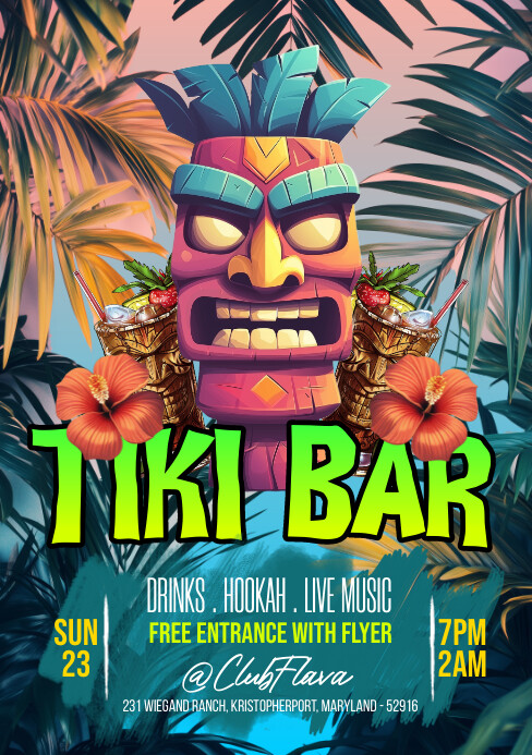 Aqua Floral Tiki Bar A5 Template | PosterMyWall