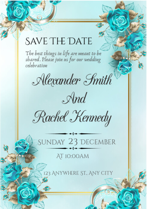 Aqua Blue Wedding Invitation Templates Blue Leaves Wedding Invitation