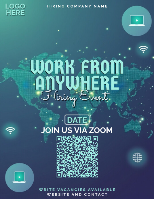 Aqua Futuristic Remote Job Fair Flyer – Global Work From Home Hiring ...