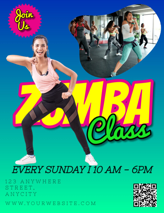 Aqua Gradien Zumba Classes Pamflet (letter As) Template | PosterMyWall