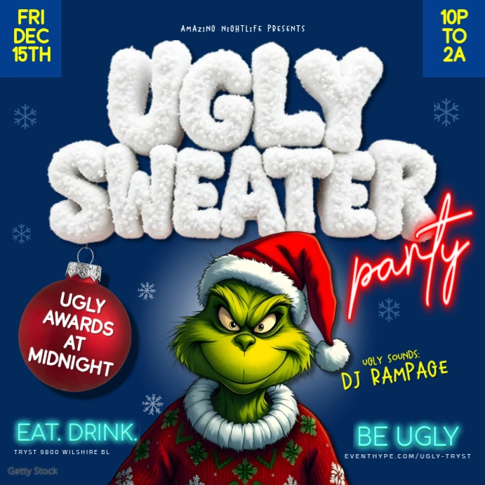 Plantilla de Aqua Gradient 3d Snow Letters Font Grinch Ugly Christmas ...