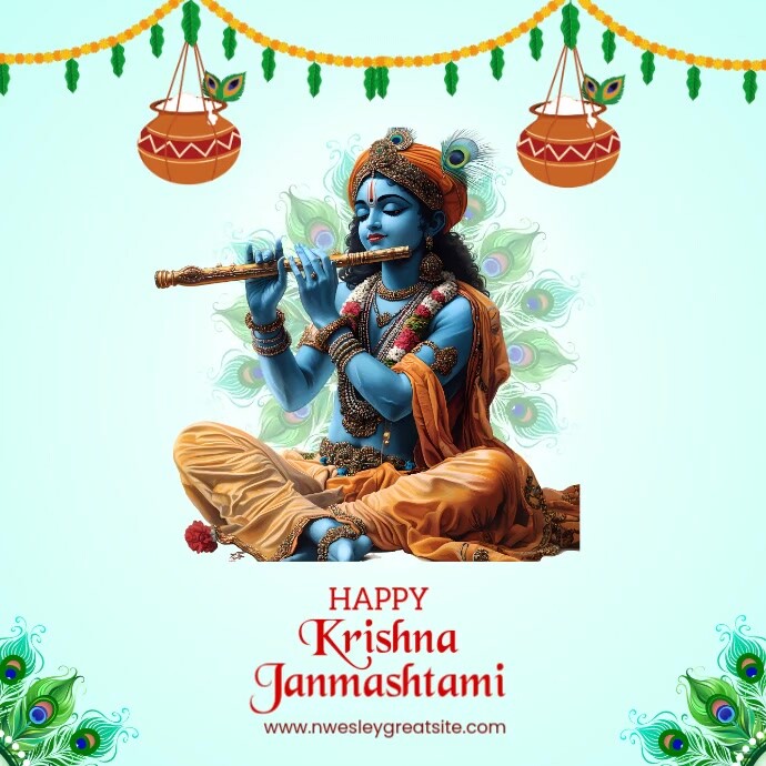 Aqua Gradient Krishna Janmashtami Square (1:1) Template | PosterMyWall