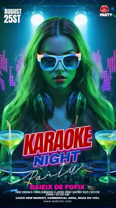 Aqua Gradient Night Club Party Digital Display (9:16) Template ...