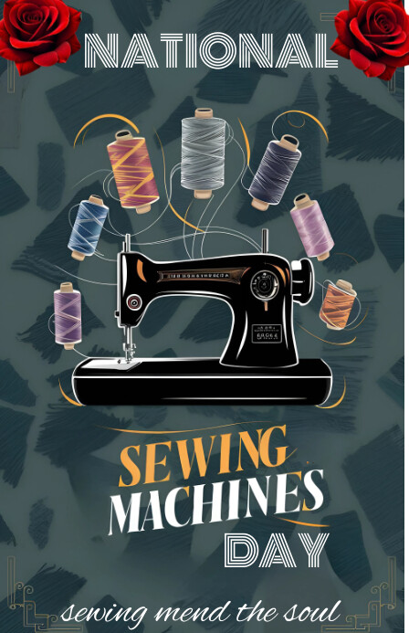 Aqua Grunge National Sewing Machine Day Tablo Template | PosterMyWall