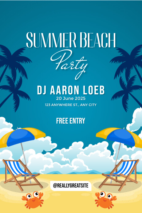 Aqua Illustrative Beach Party Poster Template | PosterMyWall