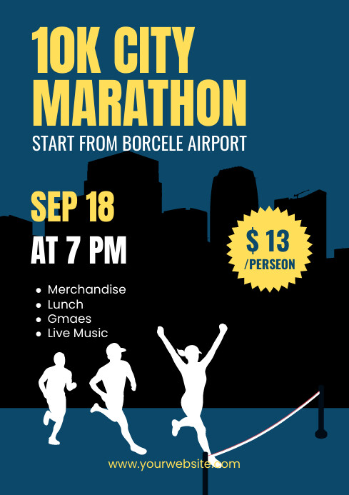 Aqua Illustrative City Marathon A4 Template | PosterMyWall