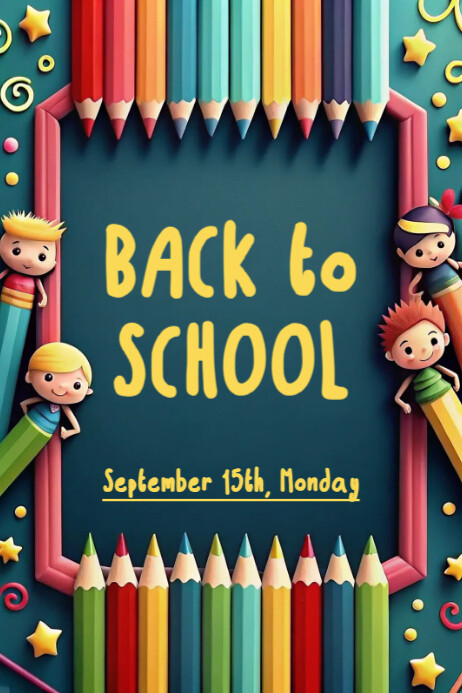 Aqua Illustrative Colorful Kids Pencil Frame Poster Template | PosterMyWall