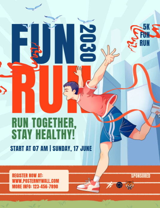 Aqua Illustrative Fun Run Event Flyer (us Letter) Template | PosterMyWall