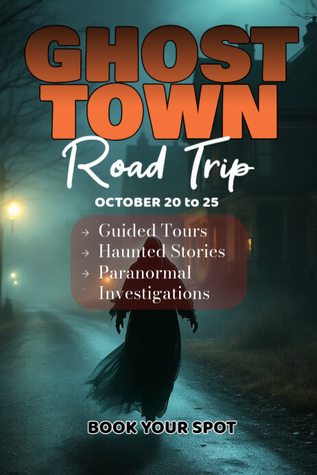 Aqua Illustrative Ghost Town Road Trip Poster Poster Template ...