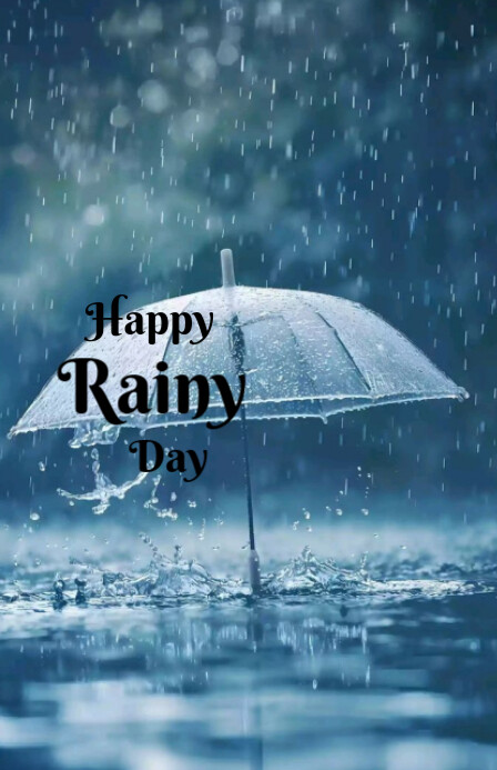 Aqua Illustrative Happy Rainy Day Tabloid Template | PosterMyWall