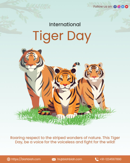 Aqua Illustrative International Tiger Day Instagram Portrait Template ...