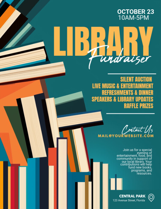 Copy of Aqua Illustrative Library Fundraiser Flyer (u | PosterMyWall