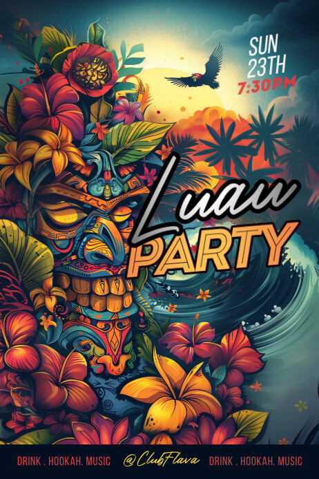 Aqua Illustrative Luau Party Poster Template | PosterMyWall