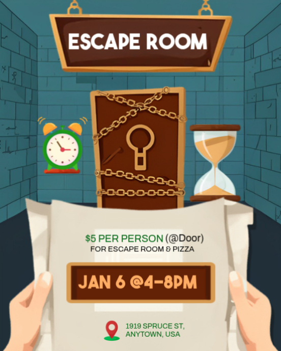 Plantilla de Aqua Illustrative Mystery Escape Room Adventure Flyer ...