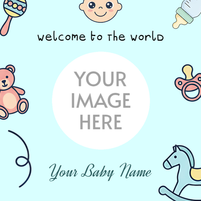 Aqua Illustrative New Baby Born Editable Template Instagram Post ...