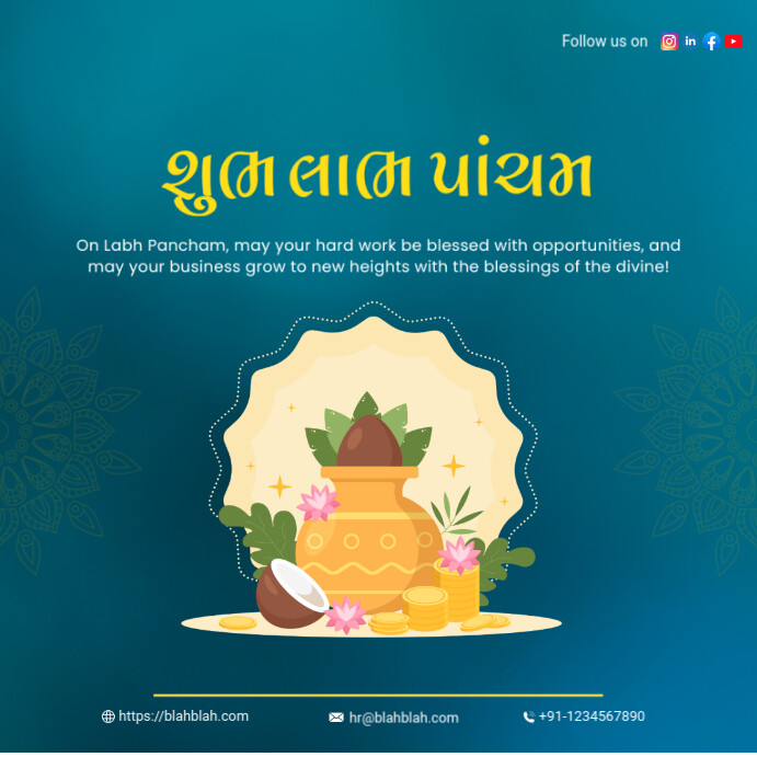 Copy of Aqua Illustrative Shubh Labh Pancham Instagram Post | PosterMyWall