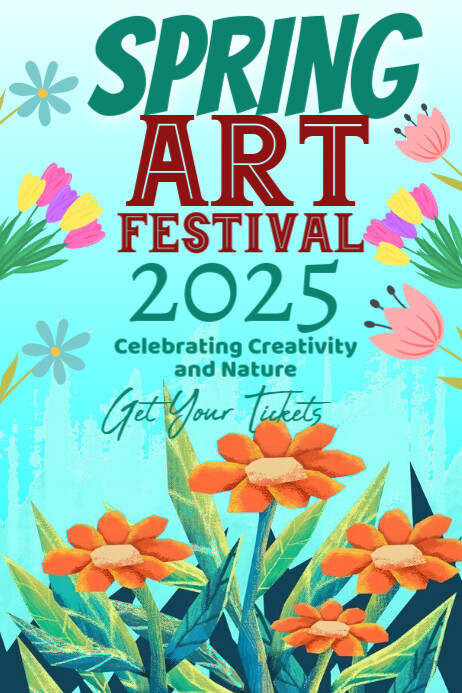Aqua Illustrative Spring Art Festival Poster Template | PosterMyWall