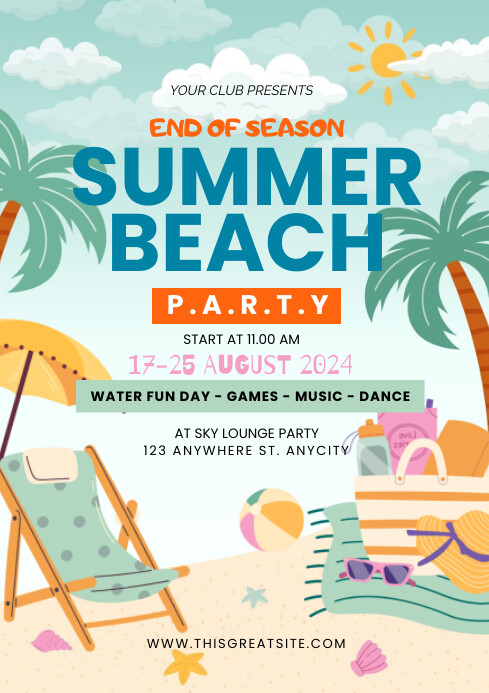 Aqua Illustrative Summer End Beach Party A4 Template | PosterMyWall