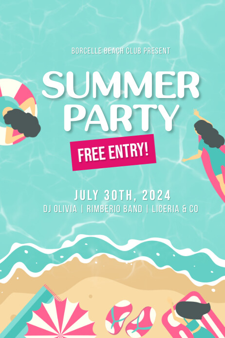 Aqua Illustrative Summer Party Poster Template | PosterMyWall