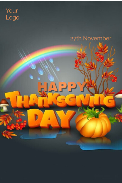 Aqua Illustrative Thanksgiving Day Poster Templat | PosterMyWall