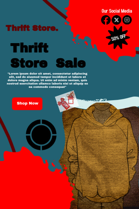 Aqua Illustrative Thrift Shop Sale Poster Template | PosterMyWall