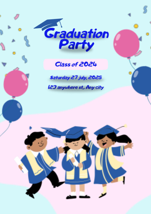Plantilla de Aqua Ilustratif Graduation Party A3 | PosterMyWall