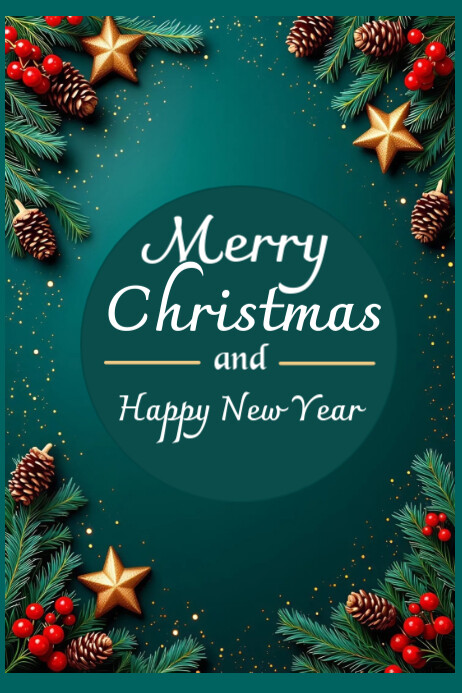 Aqua Joyful Aqua Merry Christmas And New Year Poster Template ...