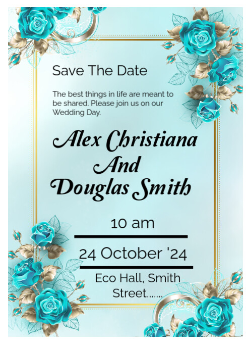 Aqua Joyful Beautiful Wedding Card A5 Template | PosterMyWall