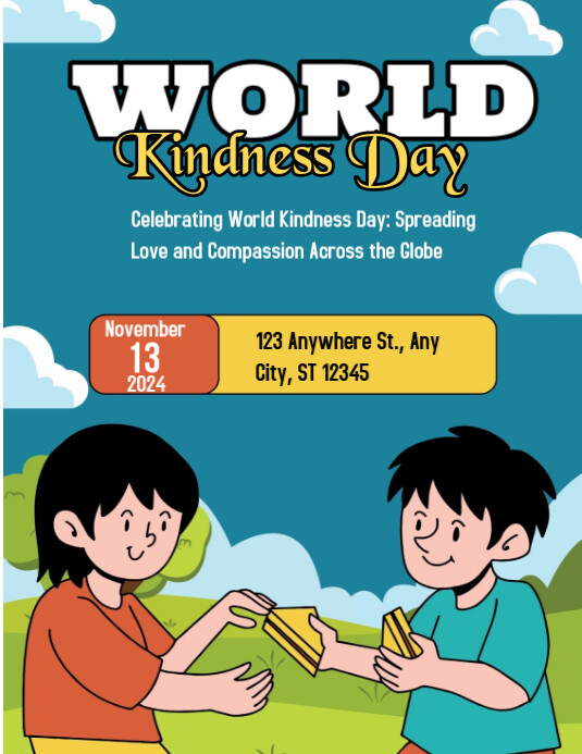 Aqua Joyful Blue Illustrated World Kindness Day Flyer Design Flyer (us ...