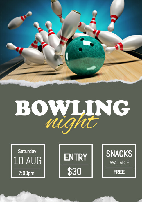 Aqua Joyful Bowling Night A4 Template | PosterMyWall