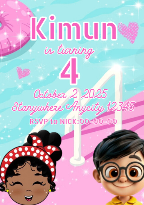 Copy of Aqua Joyful Editable Kids Birthday A4 | PosterMyWall