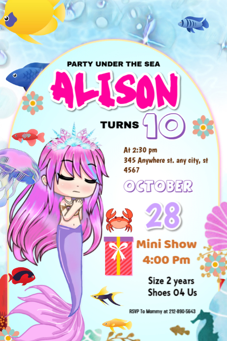 Plantilla de Aqua Joyful Editable Kids Birthday Poster | PosterMyWall