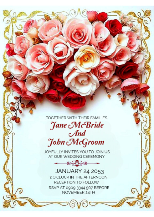 Aqua Joyful Floral Wedding Invitation Card A6 Template | PosterMyWall