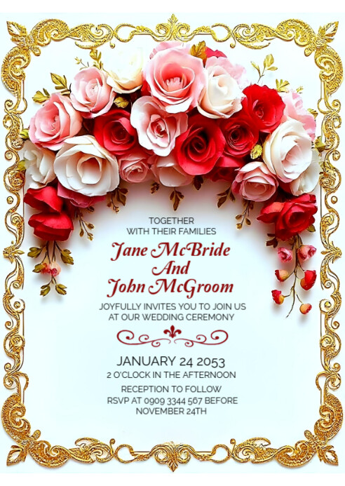 Aqua Joyful Floral Wedding Invitation Card A6 Template | PosterMyWall