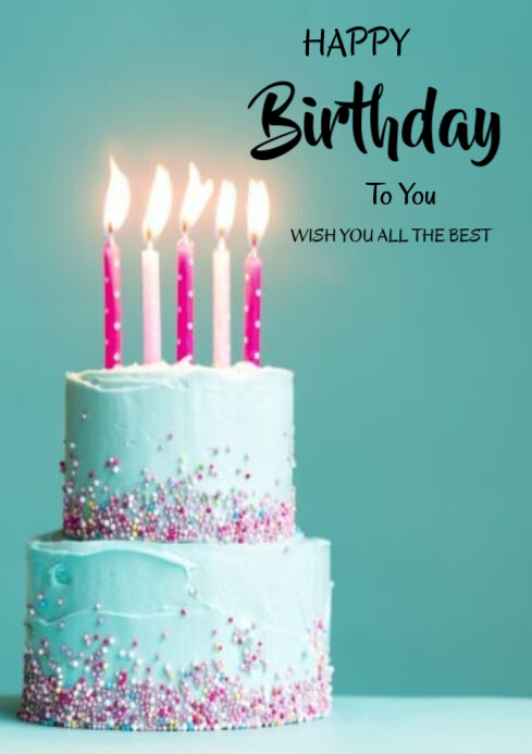Aqua Joyful Happy Birthday To You A4 Template | PosterMyWall