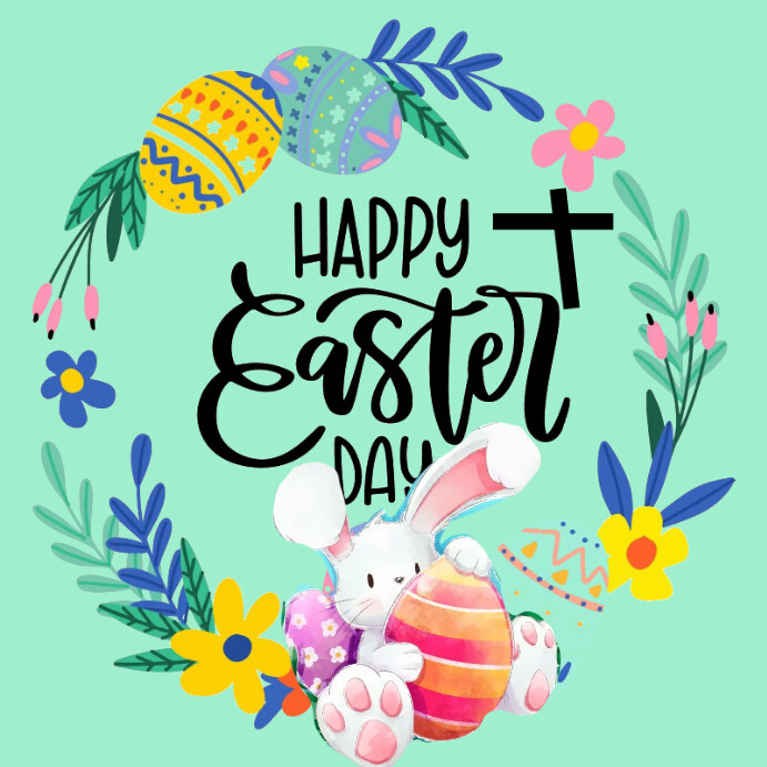Aqua Joyful Happy Easter Day Instagram Post Template | PosterMyWall