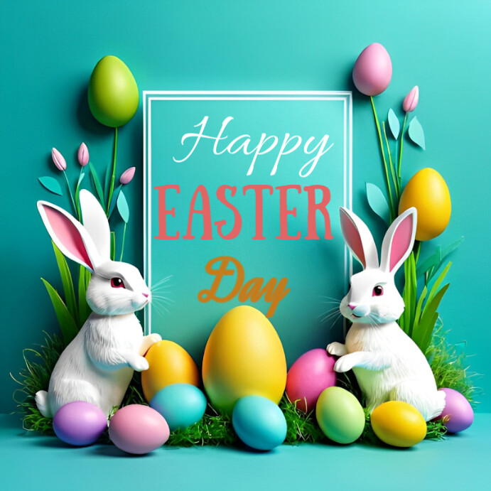 Aqua Joyful Happy Easter/egg Hunt Day Instagram Post Template ...
