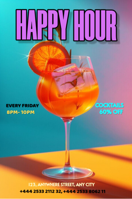 Copy of Aqua Joyful Happy Hour Template Poster | PosterMyWall