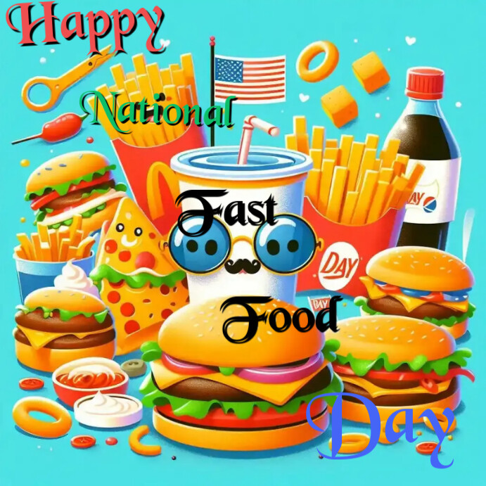 Aqua Joyful Happy National Fast Food Day Instagram Post Template ...