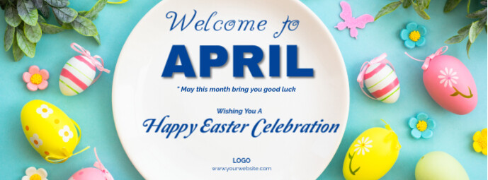 Copy of Aqua Joyful Hello April Facebook Cover Photo | PosterMyWall