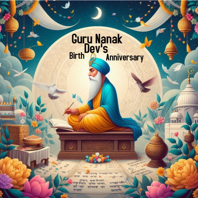 Copy of Aqua Joyful Illustrative Blue Guru Nanak Dev's Birth ...