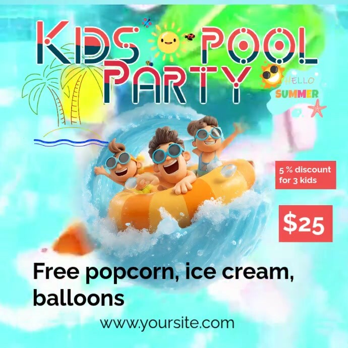 Copy of Aqua Joyful Kids Pool Party Square (1:1) | PosterMyWall