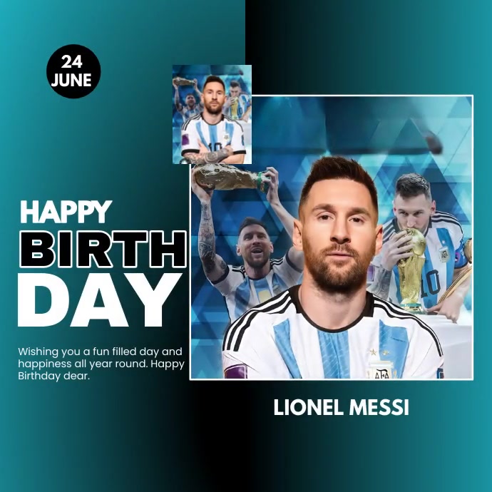 Aqua Joyful Lionel Messi 36th Birthday Insta Template | PosterMyWall