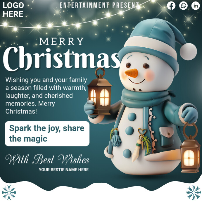 Aqua Joyful Merry Christmas Instagram Post Template | PosterMyWall