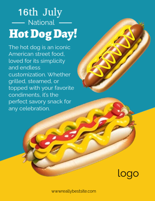 Plantilla de Aqua Joyful National Hot Dog Day Flyer (us Letter ...
